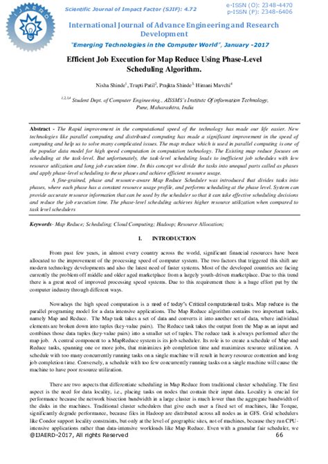 Pdf Efficient Job Execution For Map Reduce Using Phase Level