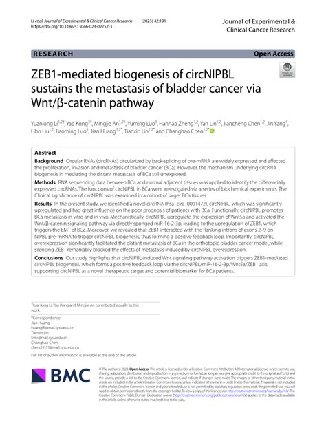 Pdf Zeb1 Mediated Biogenesis Of Circnipbl Sustains The Metastasis Of