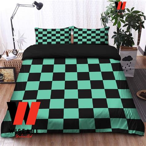 Green And Black Caro Haori Tanjiro Inspired Demon Slayer Bedding Set