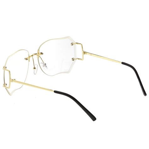 Oversize Rimless Square Glasses Slim Metal Beveled Clear Lens C433 Zerouv