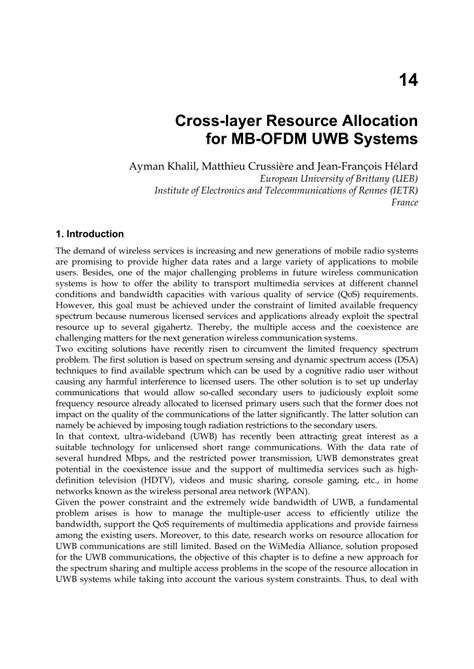 Pdf Cross Layer Resource Allocation For Mb Ofdm Uwb Systems
