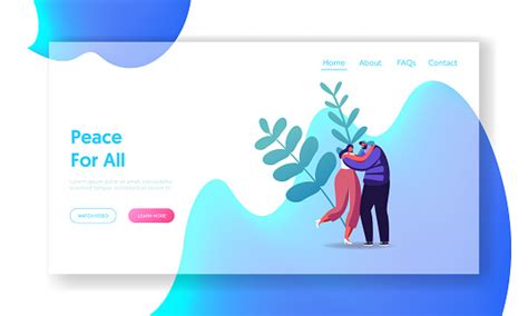 평화 사랑 관계 공생 방문 페이지 템플릿입니다 행복 한 사랑 또는 친구 커플 포옹 남자와 여자 캐릭터는 함께 포옹하고 기뻐하는 시간을 보낸다 만화 사람 벡터 일러스트 개념에