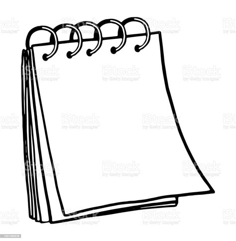 벽 달력 낙서 스타일의 나선형 메모장 빈 템플릿 매일 계획 일기 스티커를위한 클립 아트 손으로 그린 벡터 디자인 요소 흰색 배경에 격리된 검은색 잉크 윤곽 그리기입니다 검은