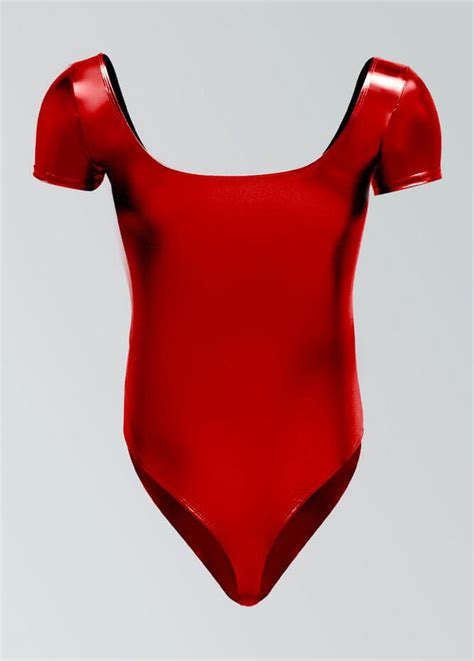 Mens Shiny Metallic Short Sleeve Square Neck Thong Leotard