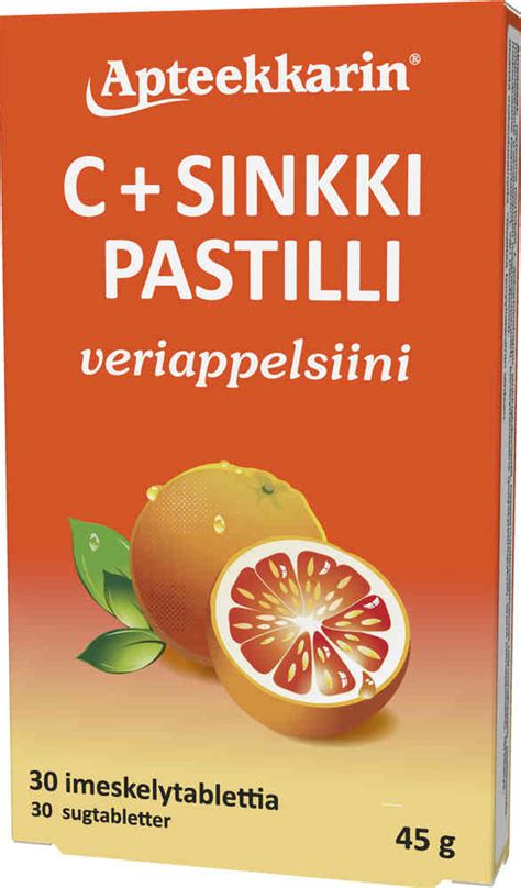 Apteekkarin C Sinkki Pastilli Veriappelsiini 30 Imeskelytablettia
