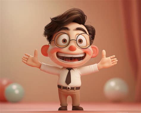 Cheerful Animated Character With Glasses And Tie Embracing With Open