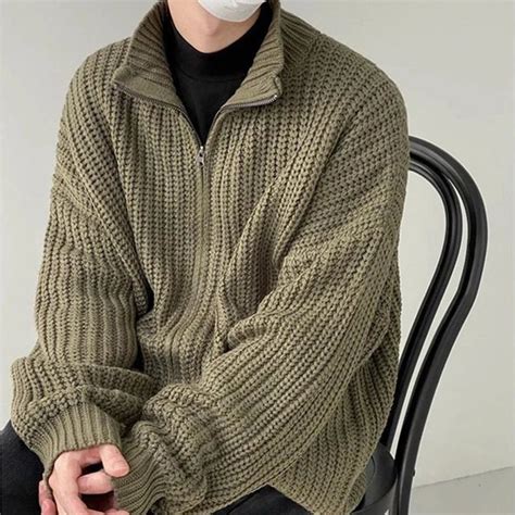 Jinquedai Mens Luxury Knitted Cardigan Sweatercoat Casual Solid Color