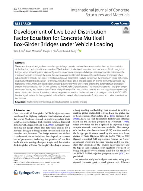 Pdf Development Of Live Load Distribution Factor Equation For Girder Bridges