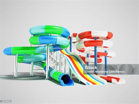 봄 슬라이드와 그림자와 회색 배경에 왼쪽된 3d 렌더링에 직선 힐 물 명소 곡선에 대한 스톡 사진 및 기타 이미지 곡선 금속 나선형 Istock