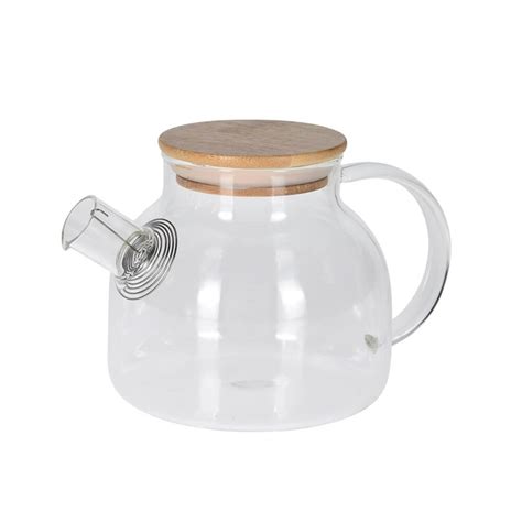 Teapot With Heat Resistant Borosilicate Glass And Natural Bamboo Lid