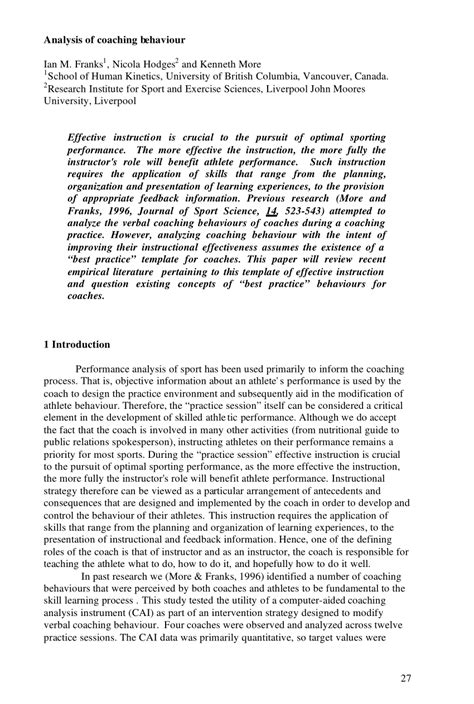 Pdf Analysis Of Coach Behaviour