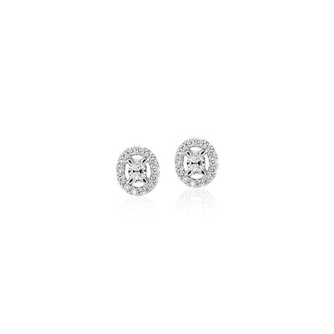 Oval Cut Diamond Halo Stud Earrings In 14k White Gold 14 Ct Tw