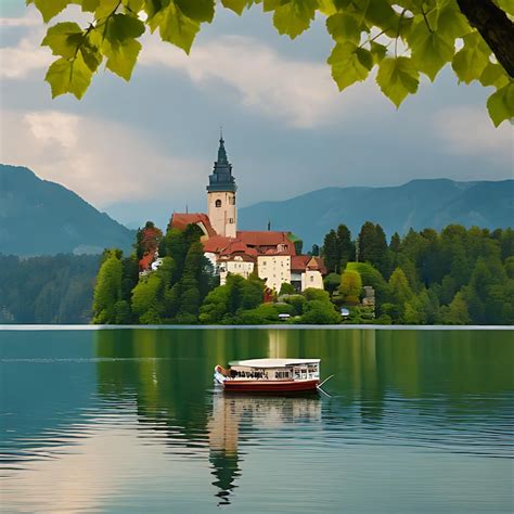 Premium Photo A Boat Is On The Water In Front Of A Castle