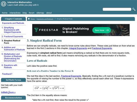 Interactive Mathematics Simplest Radical Form Activity For 9th 10th Grade Lesson Planet