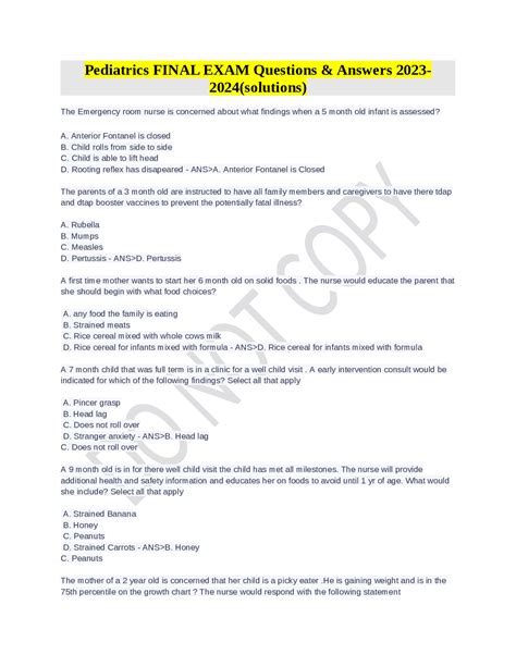 Pediatrics Final Exam Questions And Answers 2023 2024solutions Exams