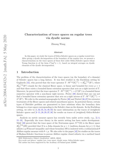 Pdf Characterization Of Trace Spaces On Regular Trees Via Dyadic Norms