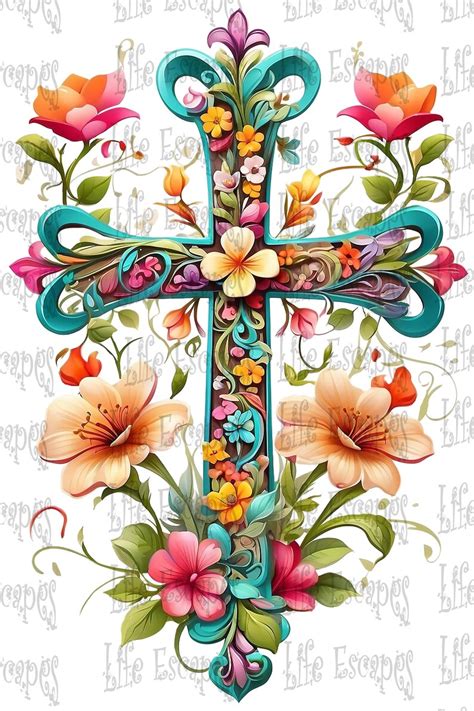 Printable Floral Cross Clipart Bundle Set 1 Png Commercial Use