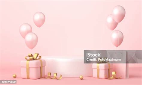 분홍색 배경 황금 선물 상자와 풍선 빈 공간 3d 렌더링 풍선에 대한 스톡 사진 및 기타 이미지 풍선 분홍 금 금속 Istock