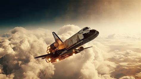 Space Shuttle In The Sky With Clouds Nasa Stock Illustration