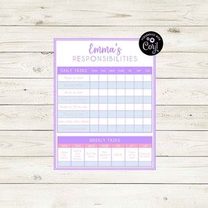 Editable Chore Chart Template Customizable And Printable PDF Daily Routine Responsibilities