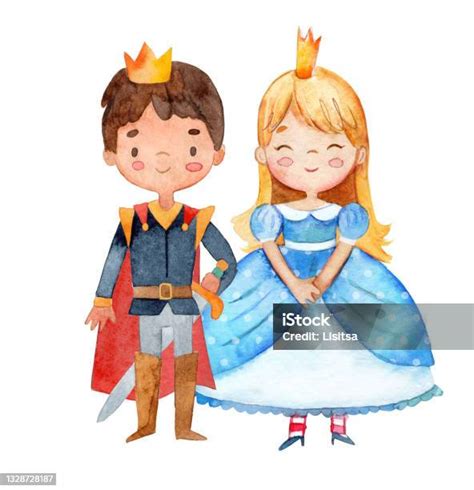 파란색 드레스를 입은 귀여운 어린 왕자와 공주의 수채화 일러스트 수채화 꽃 화환으로 둘러싸인 어린 소녀와 소년 격리 공주에 대한