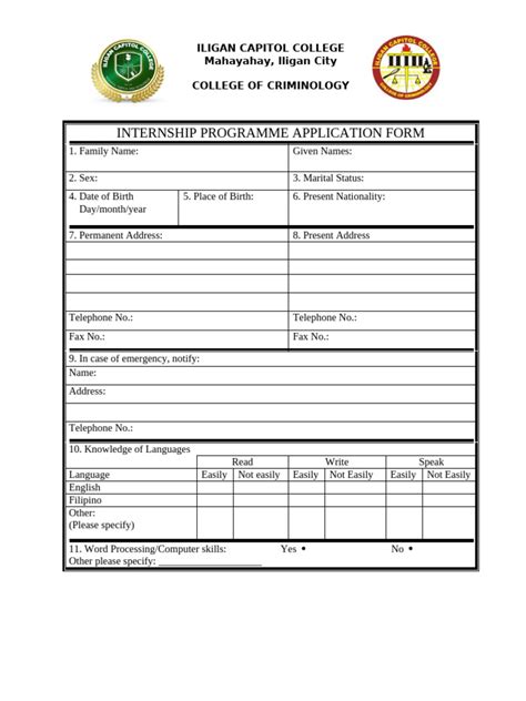 Internship Application Form 17 Pdf Justice Crime And Violence
