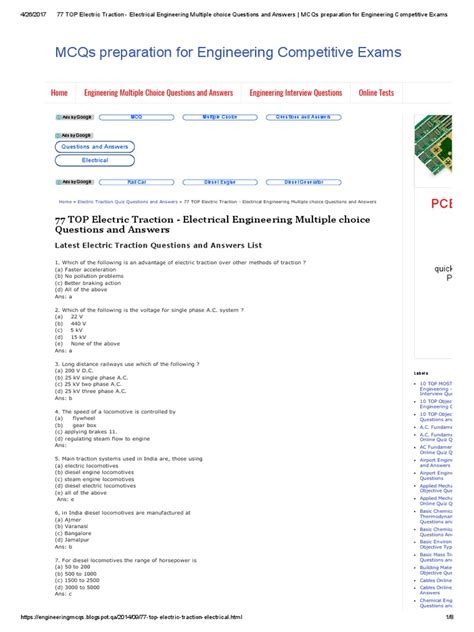 77 Top Electric Traction Electrical Engineering Multiple Choice