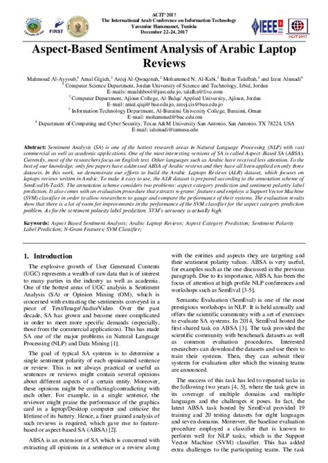 Pdf Aspect Based Sentiment Analysis Of Arabic Laptop Reviews