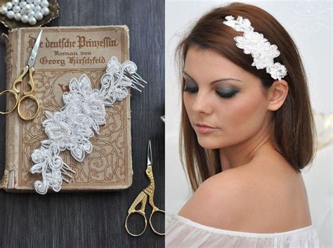 Braut Haarschmuck Spitze Perlen Headpiece Ivory Braided Hairstyles