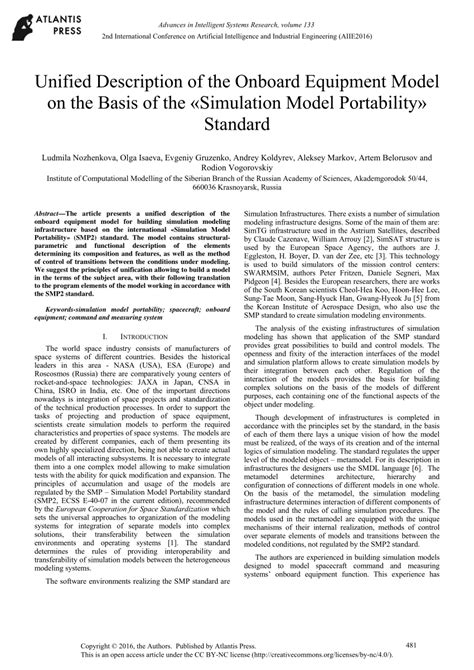 PDF Unified Description Of The Onboard Equipment Model On The Basis Of The Simulation Model