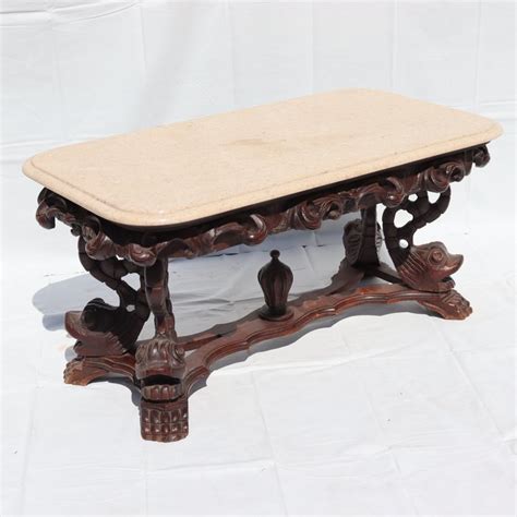 Mesa De Centro De Madera Tallada Madera Mármol Catawiki