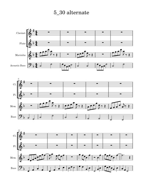 Twilight Lullaby Sheet Music For Flute Bass Guitar Marimba Clarinet Other Mixed Quartet
