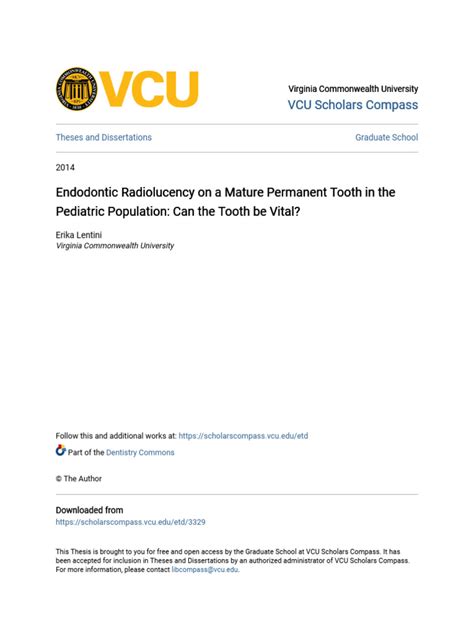 Endodontic Radiolucency On A Mature Permanent Tooth In The Pediat