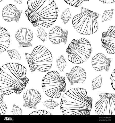 Seashell Seamless Pattern Scallop Vector Background Vector