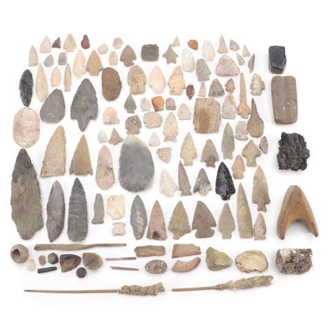 Knapped Stone Projectiles Tools And Fossil Corn With Other Fossil