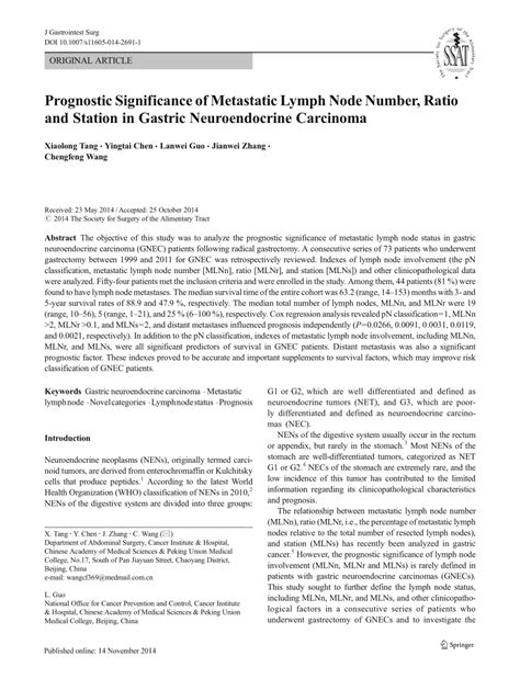 Pdf Prognostic Significance Of Metastatic Lymph Node Number Ratio