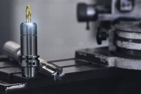 Cutting Tool Drill Coating Titanium Nitride In Collet Holder And Reamer On Machine Tool