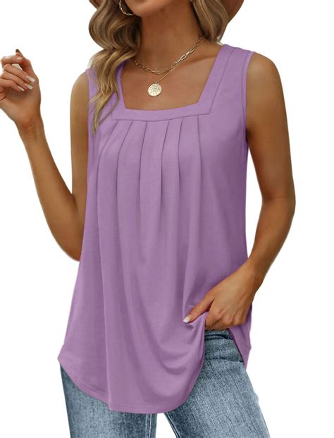 Fantaslook Womens Summer Sleeveless Square Neck Pleated Tank With