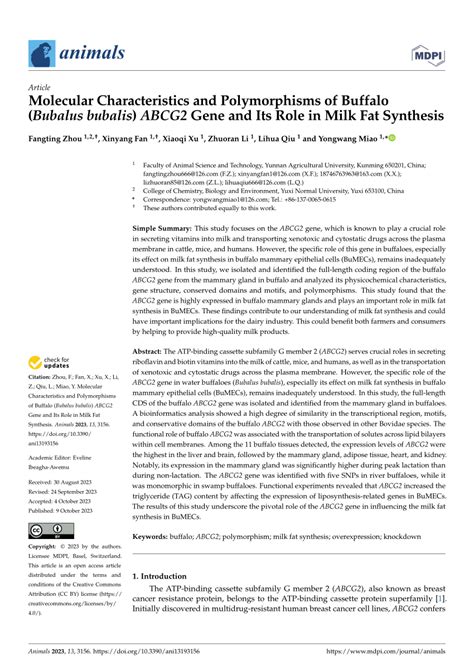 Pdf Molecular Characteristics And Polymorphisms Of Buffalo Bubalus Bubalis Abcg2 Gene And