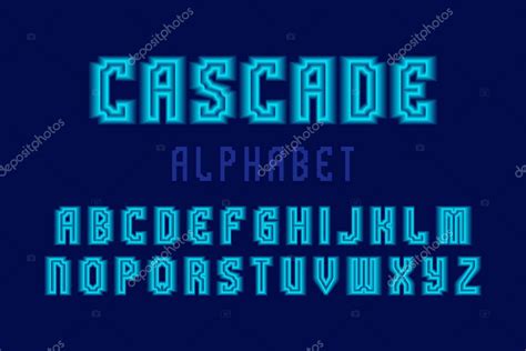 Alfabeto En Cascada Con Brillo De Neón Azul Luminosa Fuente 3d