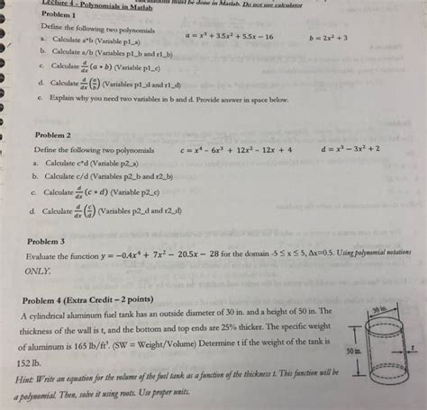 Solved Lecture 4 Polynomials In Matlab Uations Must Be Done