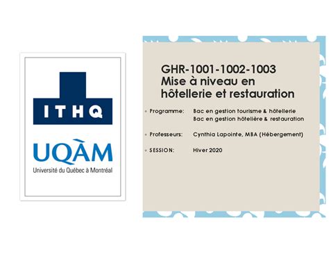 La gestion hôtelière GHR Mise à niveau en hôtellerie et