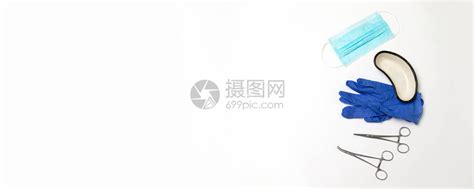 手术用医疗器械医用面罩操作夹蓝色乳胶手套灰色背景中带复制空高清图片下载 正版图片506405369 摄图网
