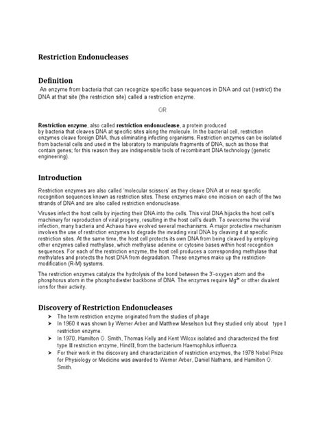 Restriction Endonucleases Restriction Enzyme Also Called Restriction