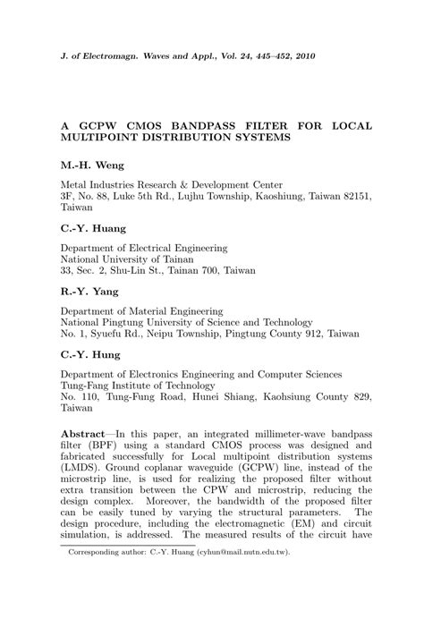 Pdf A Gcpw Cmos Bandpass Filter For Local Multipoint Distribution Systems
