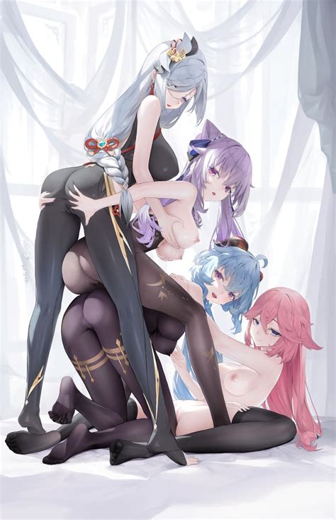 Ganyu Yae Miko Keqing Shenhe And Keqing Genshin Impact Drawn By