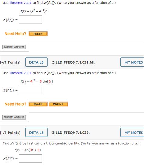 Solved Use Theorem 7 1 1 To Find L F T Write Your Answer Chegg Com