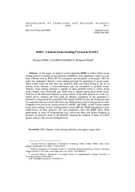 Pdf Rsrp A Robust Secure Routing Protocol In Manet Uma Bhattacharya
