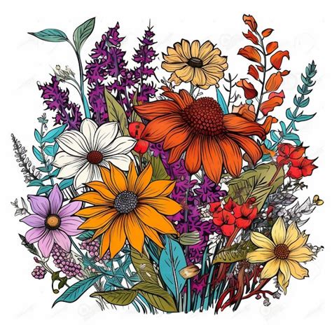 Premium Photo A Bouquet Of Flowers On A White Background Generative Ai