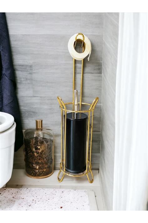 RENKYAPIRÜYASI Şık Metal Gold Wc Paslanmaz Yedekli Tuvalet Ayaklı Tuvalet Kağıtlığı Wc Banyo